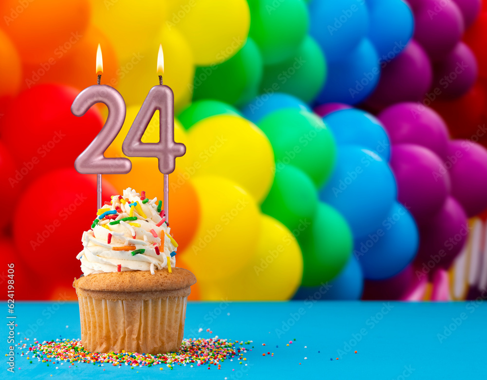 Birthday candle number 24 - Invitation card with balloons in colors of ...