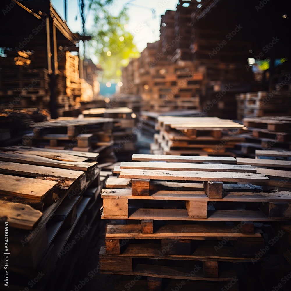 Large amount of wood pallets stacked up in a yard, generative ai Stock ...