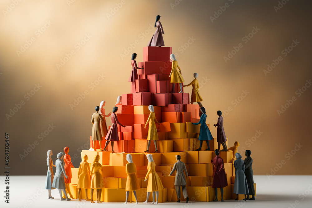 Human pyramid of diverse paper cut-outs embodies the power of teamwork ...