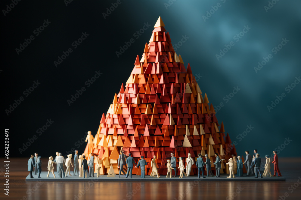 Inclusive human pyramid of paper cut-outs signifies the strength of ...