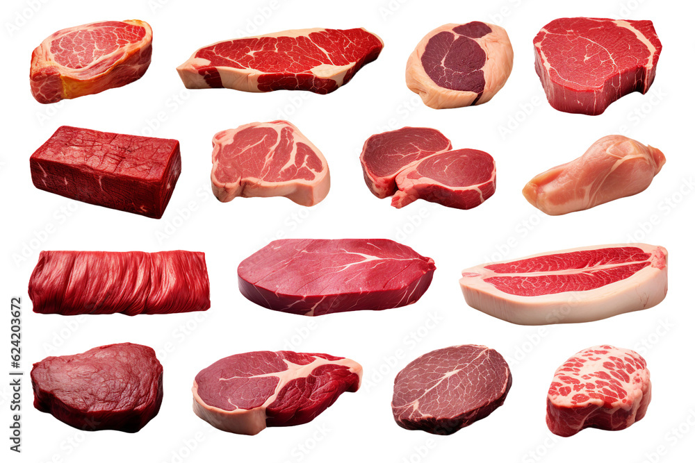 Collection of Meats. isolated object, transparent background Stock ...