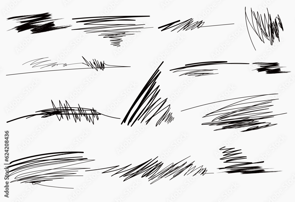Scribble line set. Hand Drawn lines in Pencil. Charcoal smears. Vector ...