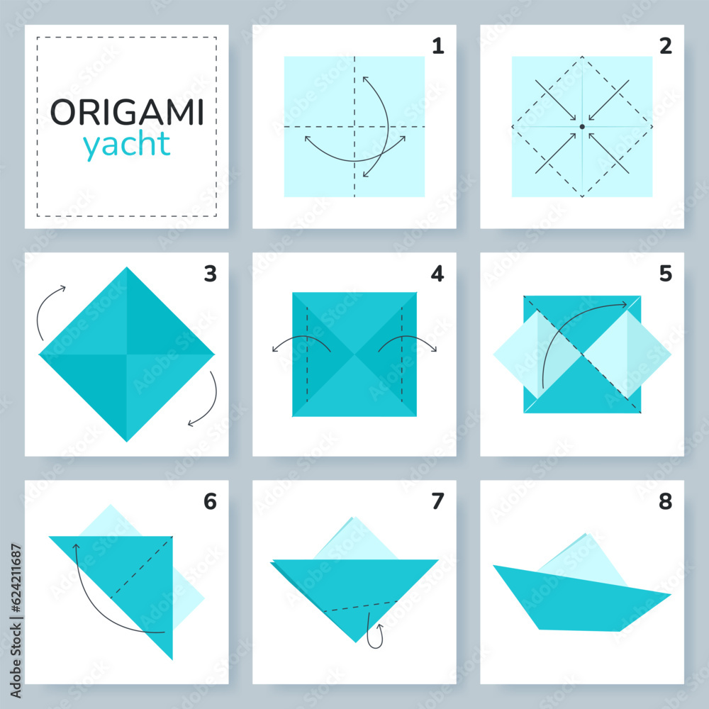 Vetor de Yacht origami scheme tutorial moving model. Origami for kids ...