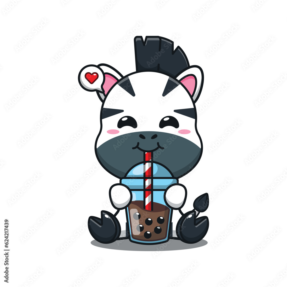 Vetor de cute zebra drink boba milk tea cartoon vector illustration. do ...