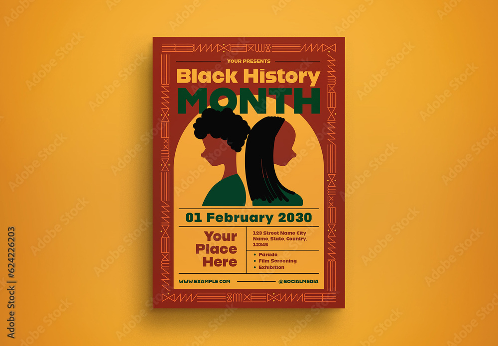 Brown Flat Design Black History Month Flyer Layout Stock Template ...
