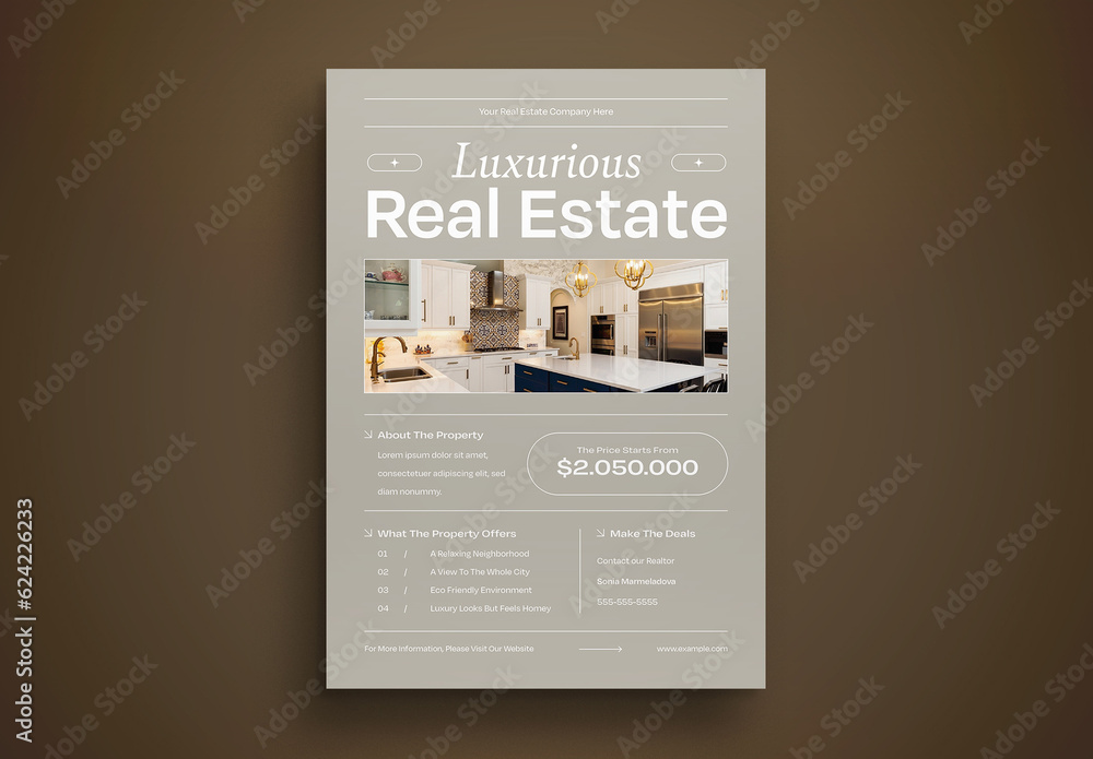 Light Gray Minimalist Luxury Real Estate Flyer Layout Stock Template ...