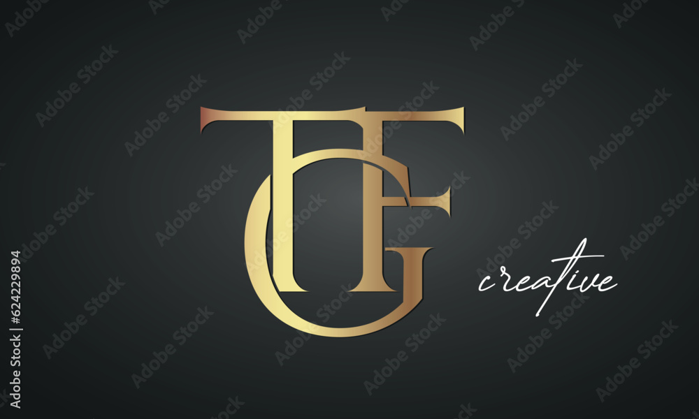 luxury letters TGF golden logo icon premium monogram, creative royal ...