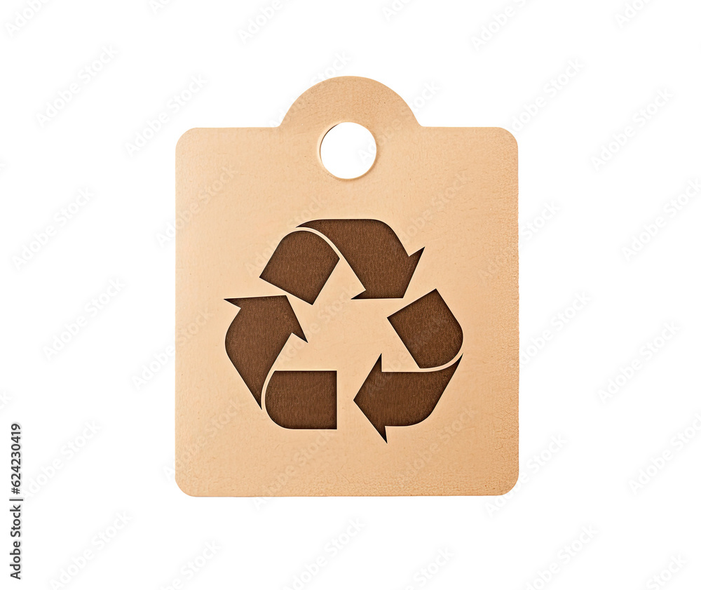 Cardboard label with recycling symbol isolated on transparent ...