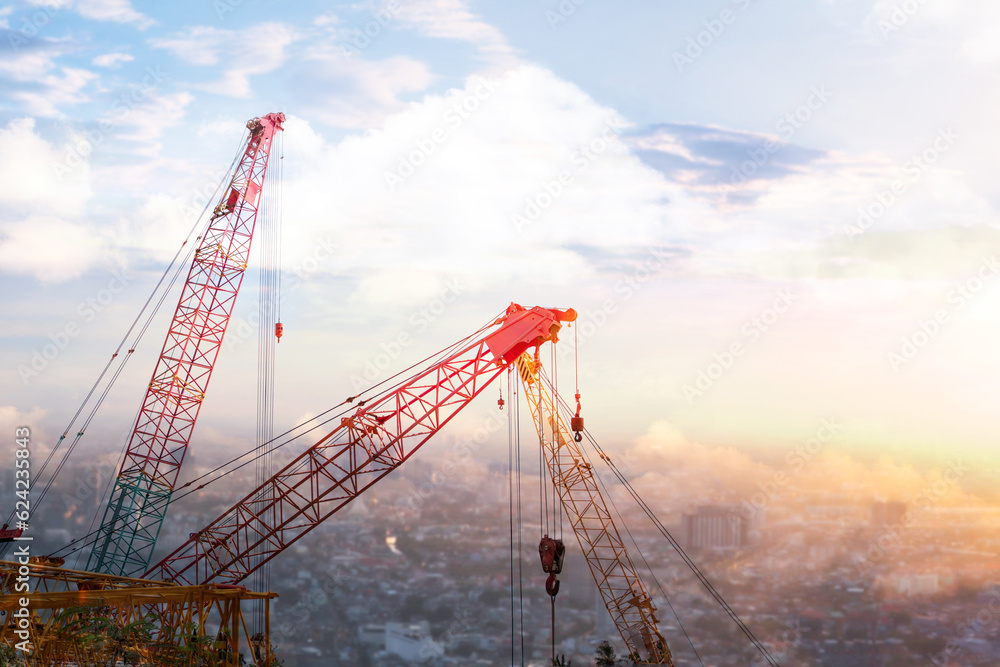 the tower crane and mobile crane and collar crane and construction site ...