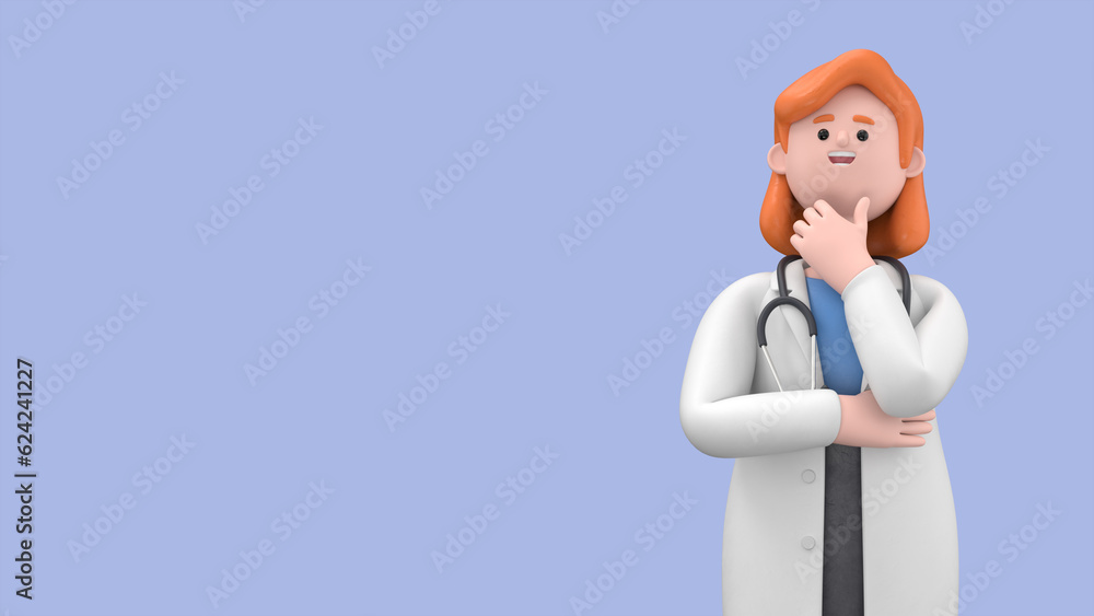 3D illustration of Female Doctor Nova pondering making decision ...