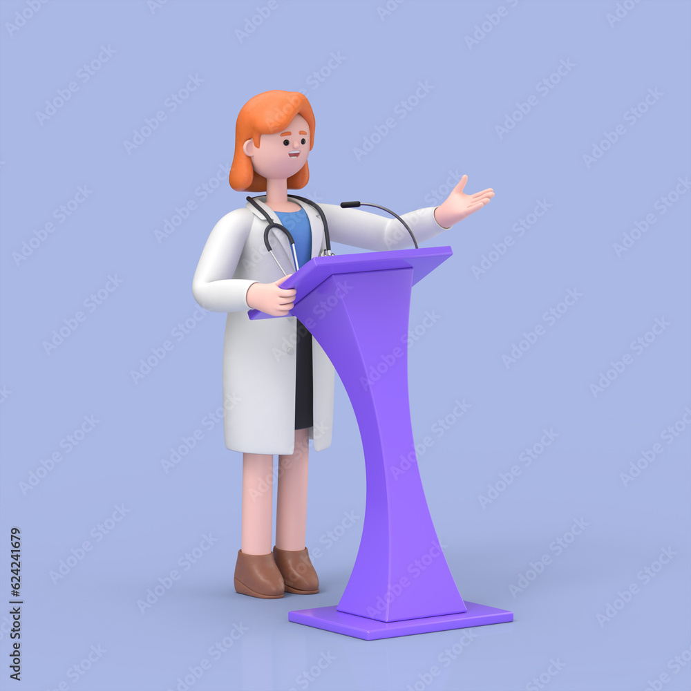 3D illustration of Female Doctor Nova speaking at a conference.Medical ...
