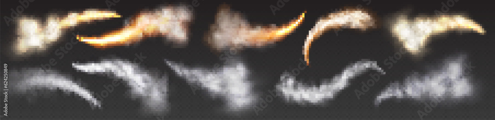 Flame rocket launch smoke trail isolated vector effect. Jet or shuttle ...