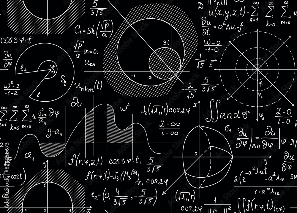 Mathematical scientific vector seamless background with handwriten ...