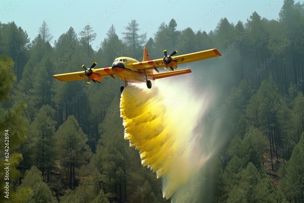 Rescue firefighting aircraft extinguish a forest fire by dumping water ...