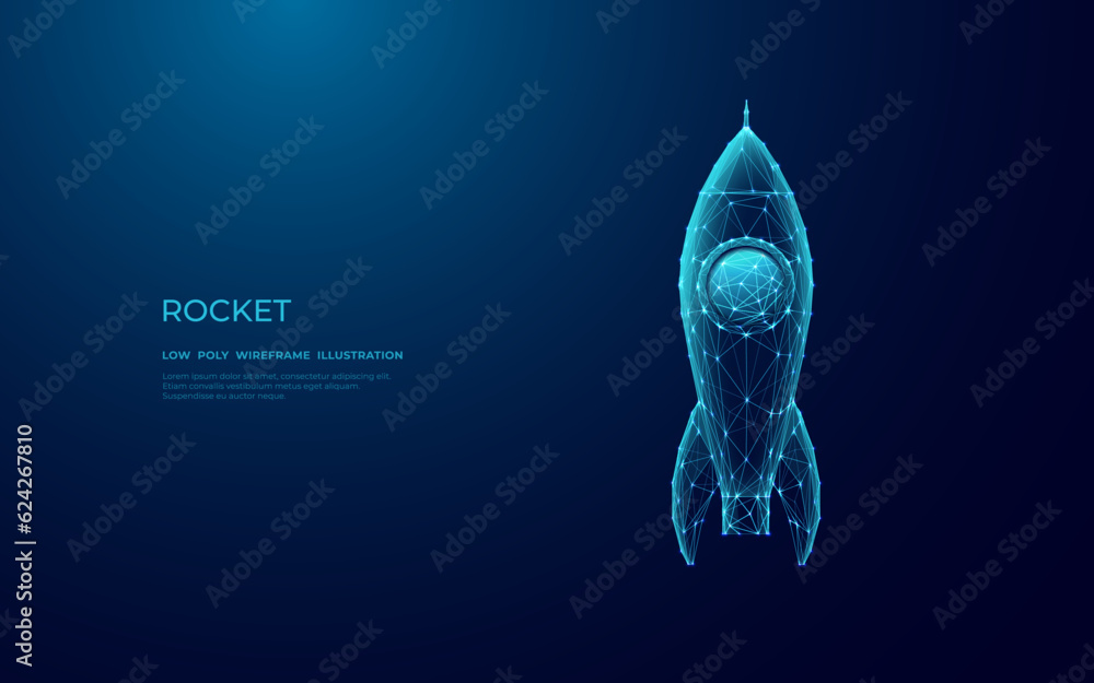 Abstract Digital Rocket on Technology Blue Background. Futuristic ...