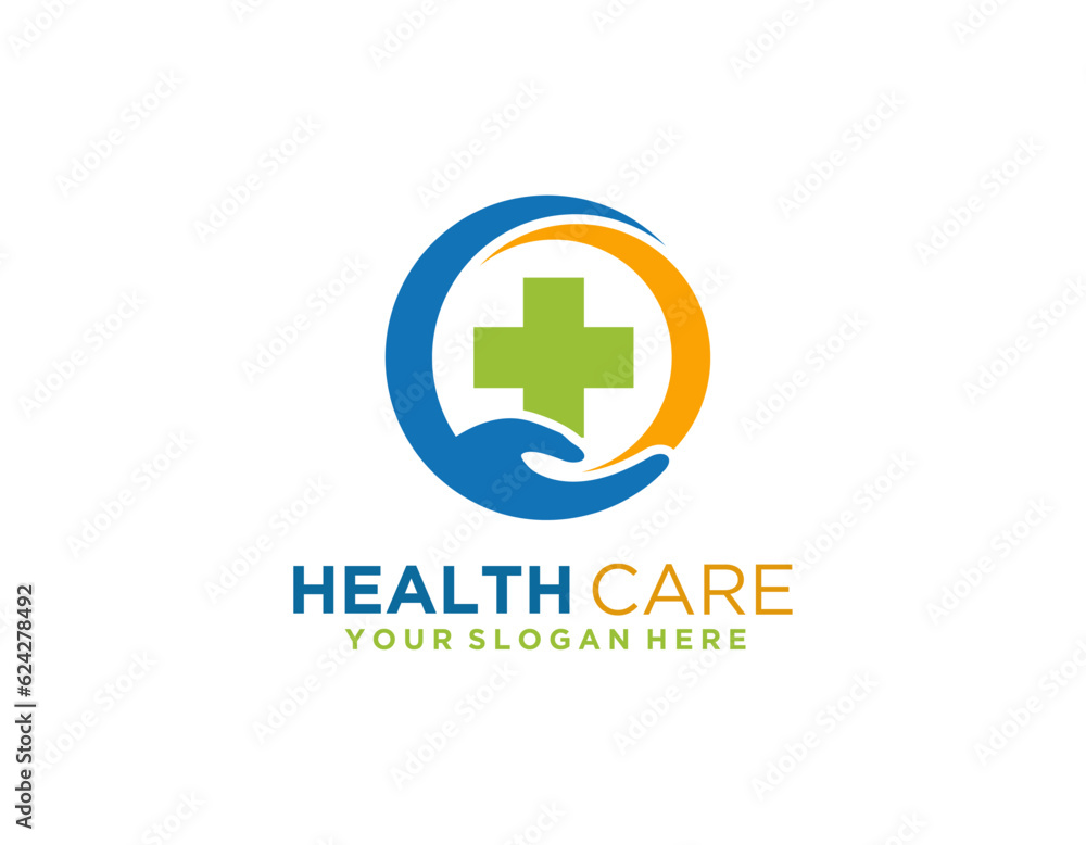 Modern Healthcare Medical Logo. Blue and Green Geometric Linear Rounded ...