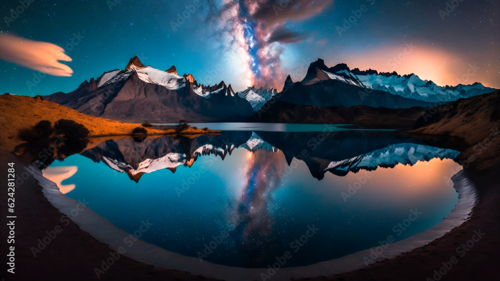 Torres del Paine Mountains Under Starry Night Sky. Chilean Wilderness ...
