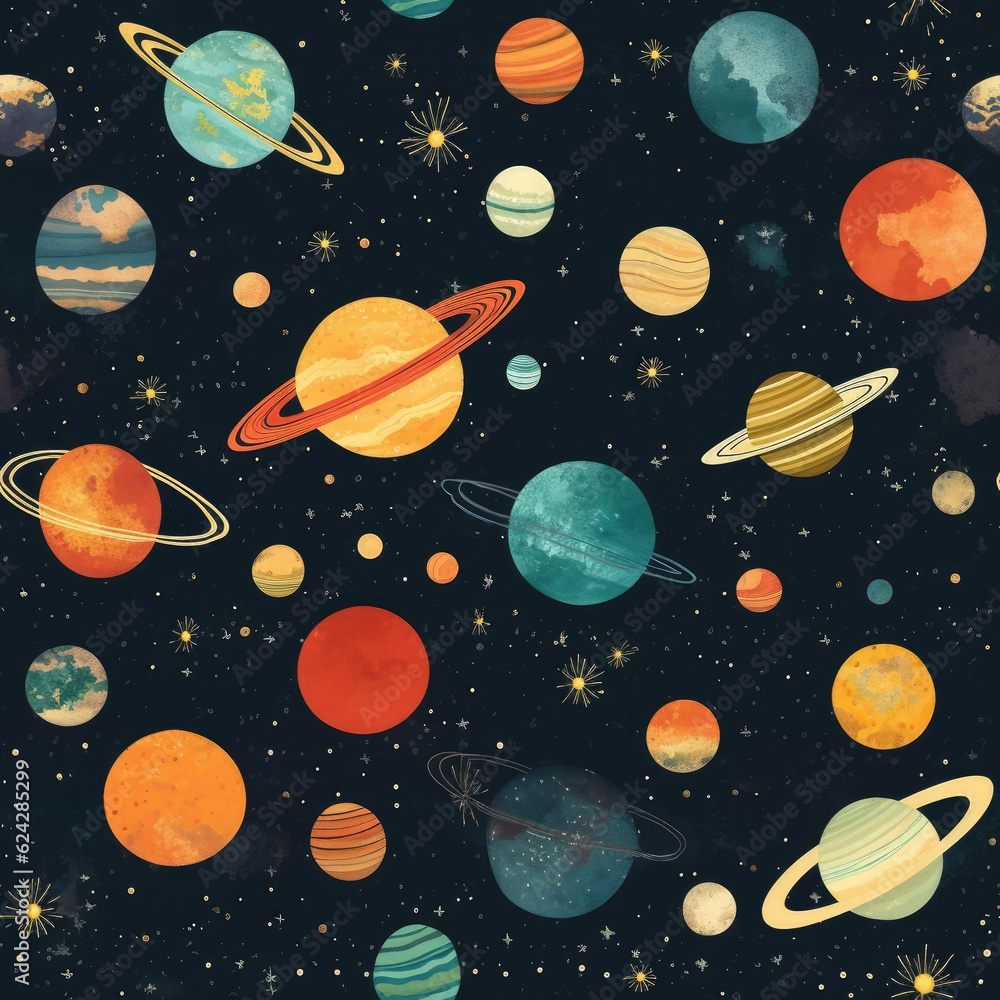 Galaxy planets, Geometric TILE texture, Seamless, Repeating pattern ...