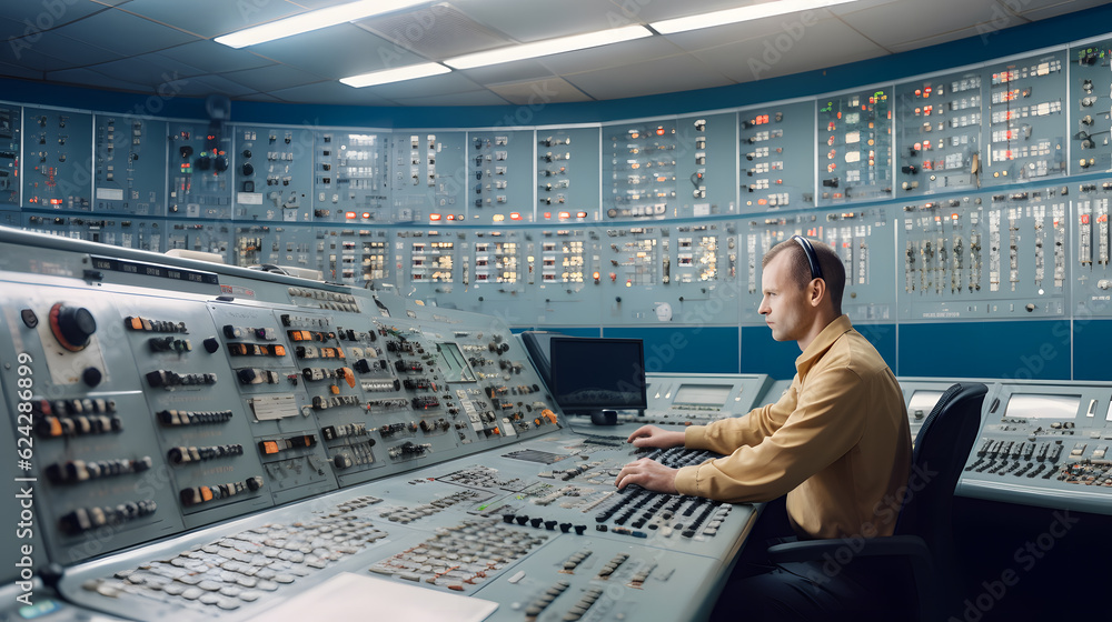 Electrical station, Central control panel of nuclear power plant ...