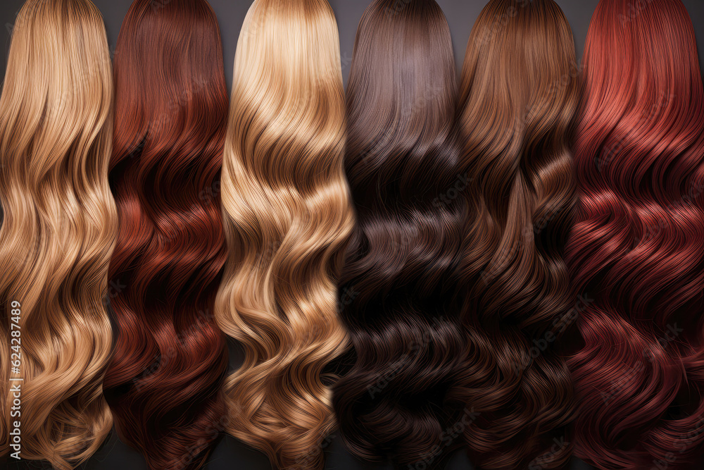 Set Different Colors Of Long Hair. Hairdresser And Colorist Concept ...