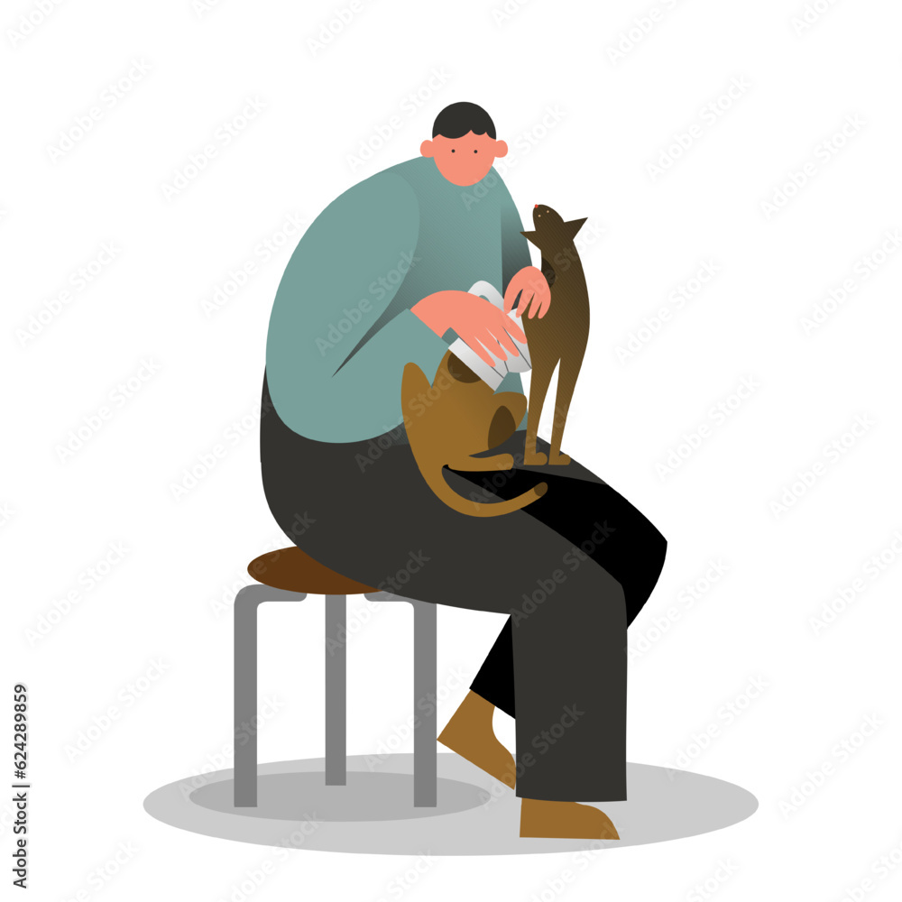 Male sitting with dog and giving medical help for dog. Volunteer ...