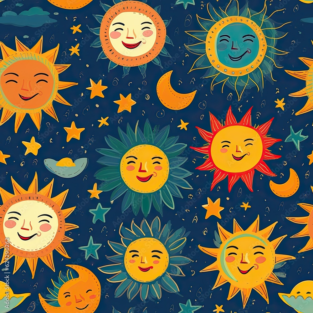 Moon, Sun, Geometric TILE texture, Seamless, Repeating pattern, Endless ...