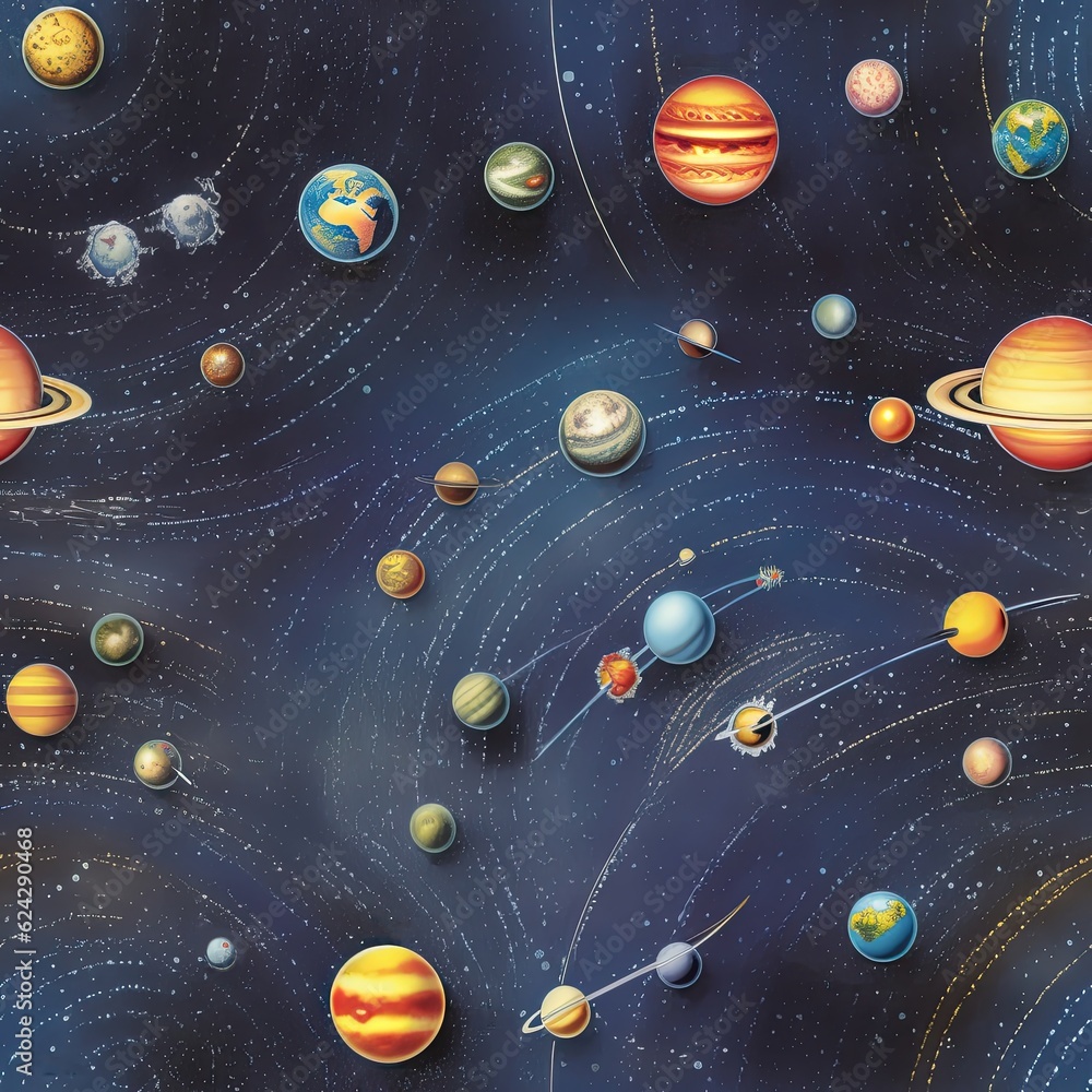 Galaxy planets, Geometric TILE texture, Seamless, Repeating pattern ...
