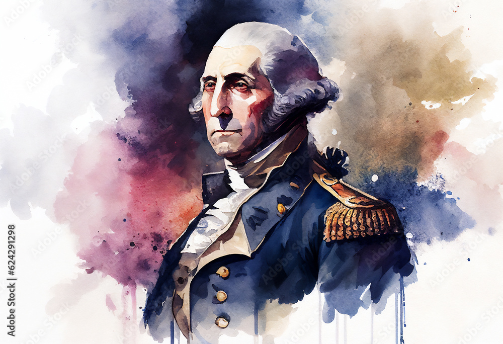 Watercolour painting of George Washington a Founding Father of the ...