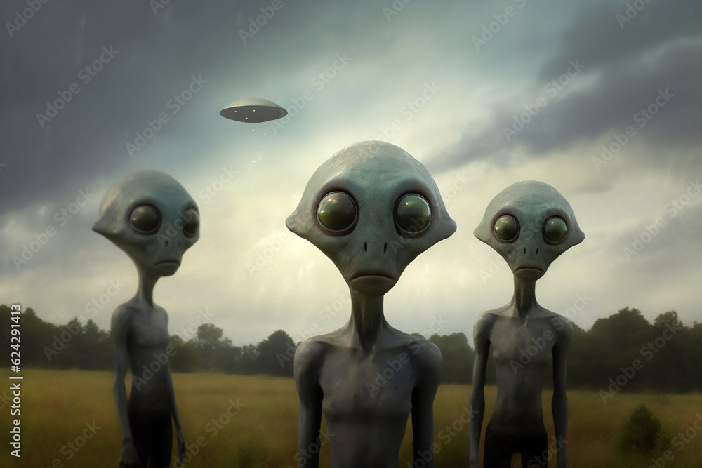 Aliens or little green men portrait which are extra-terrestrial ...