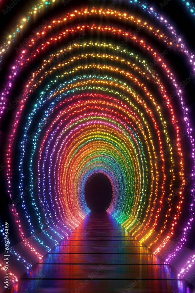 An aerial view of a tunnel with LED strips forming a mesmerizing ...