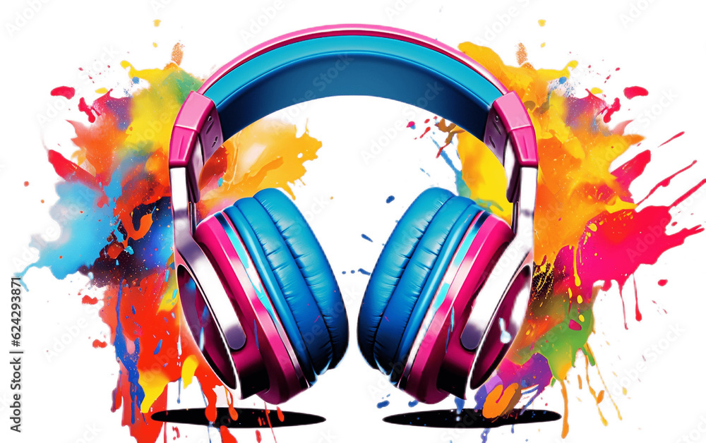 Colorful Bluetooth Headphones for Music on Transparent Background ...