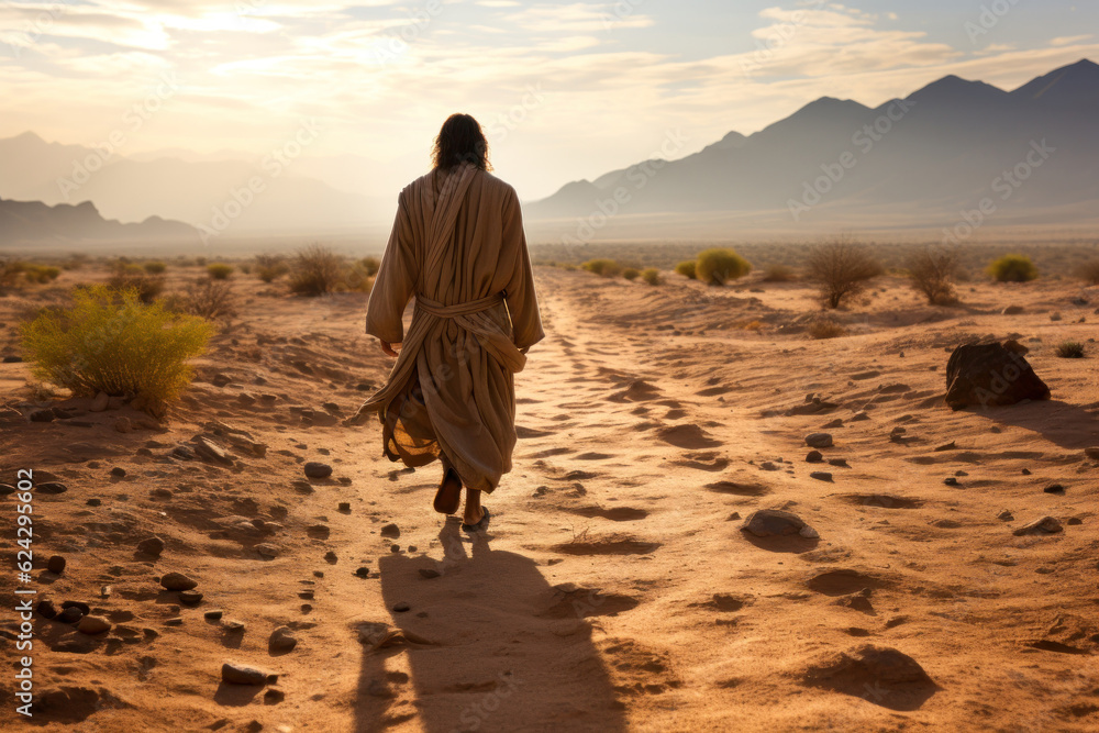 Jesus Christ in the desert of temptation facing his enemy Generative AI ...