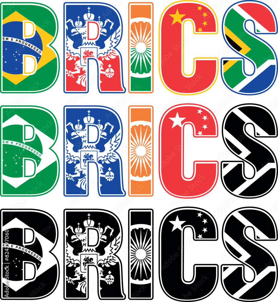 Poster BRICS summit flags symbols with colors and black and white ...