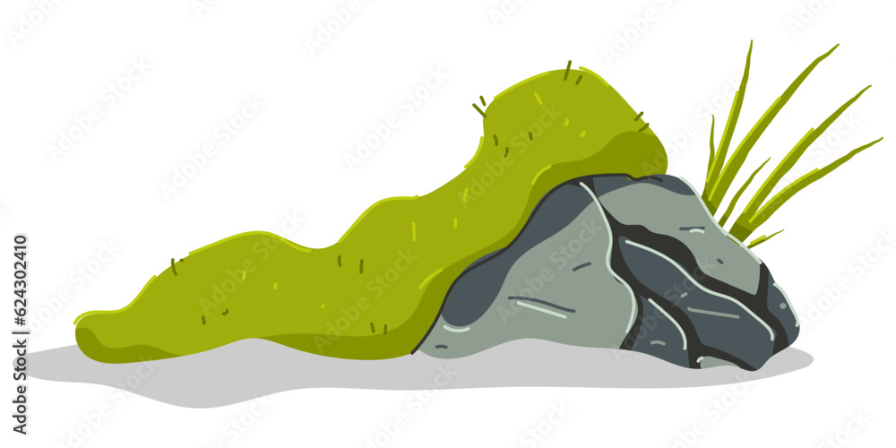 Stone with moss vector cartoon illustration isolated on a white ...