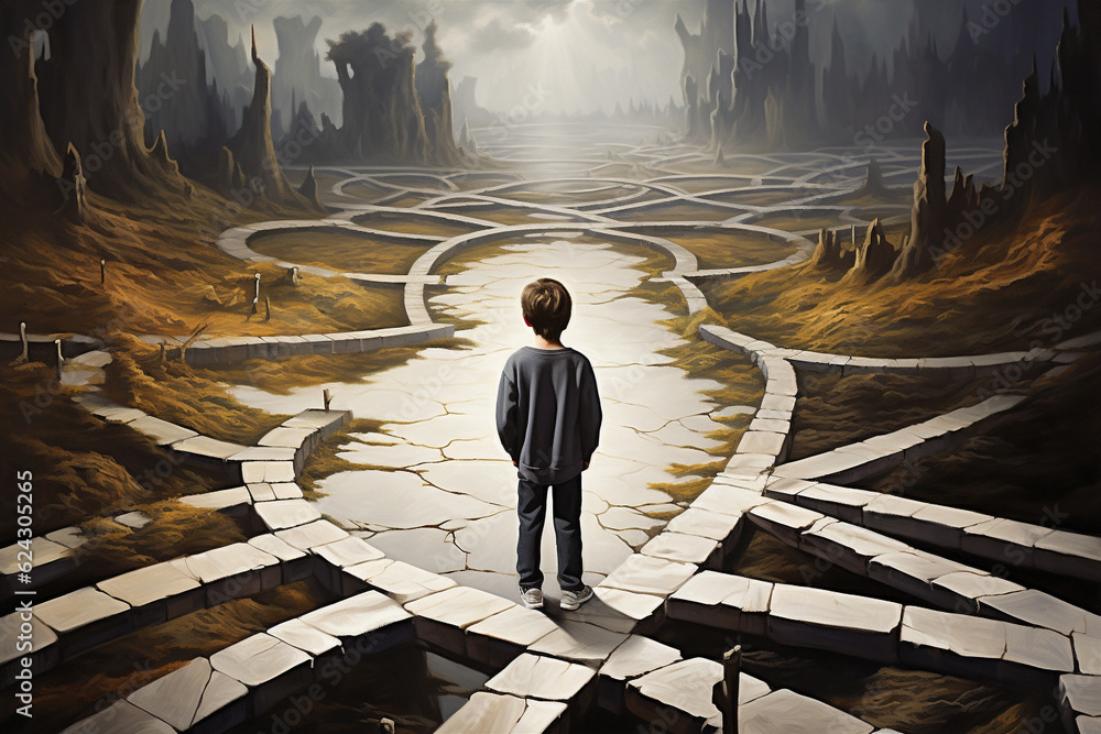 the child is faced with a choice of several paths. Generative AI Stock ...