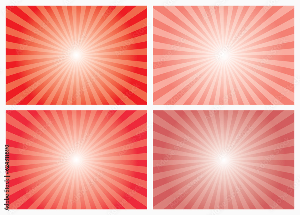 Red sunburst background set. Sunrise background. Radial rays background ...