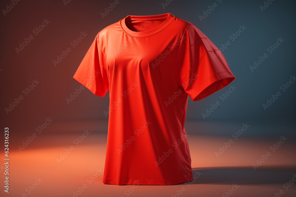 3D rendering with with red T-shirt template (front) mockup isolated on ...