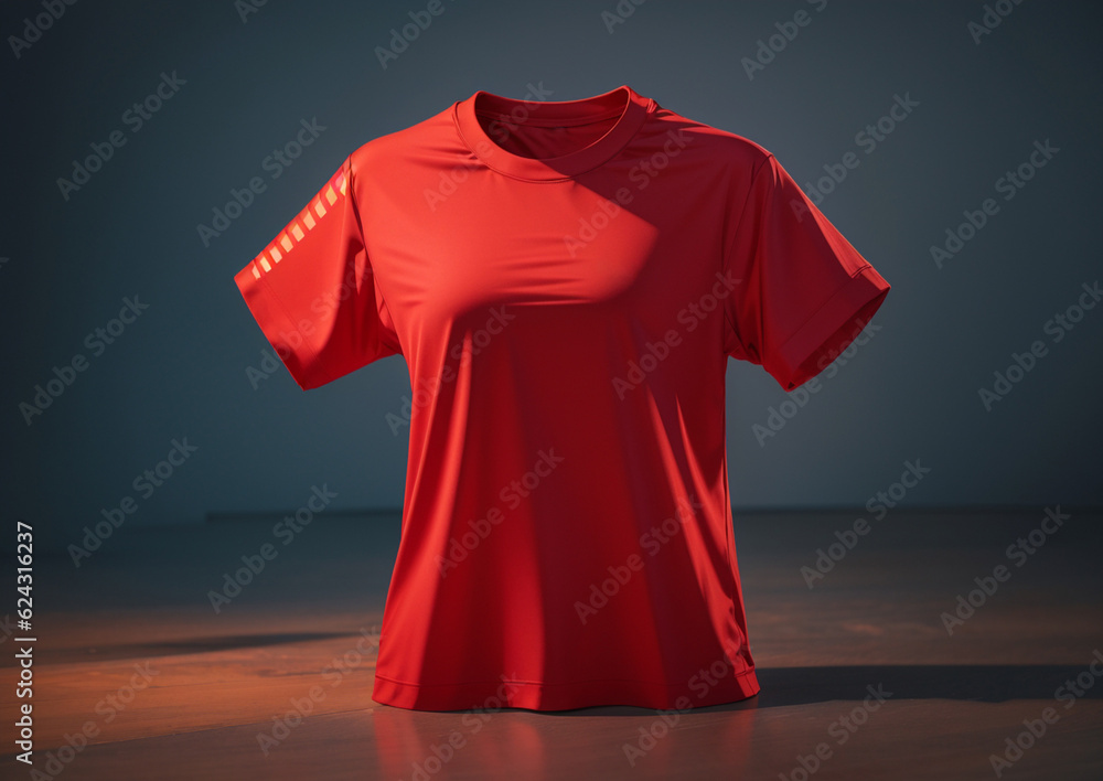 3D rendering with with red T-shirt template (front) mockup isolated on ...