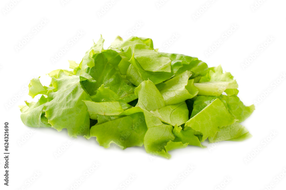 Pile of chopped fresh green lettuce isolated on white background ...