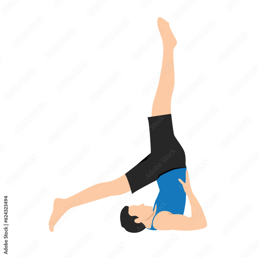 Man doing yoga shoulder stand pose. using hands push back and lift the ...