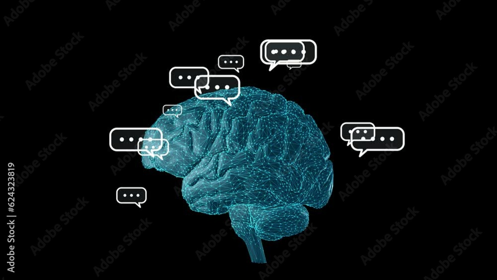 Human brain and message balloons concept. AI (Artificial Intelligence ...