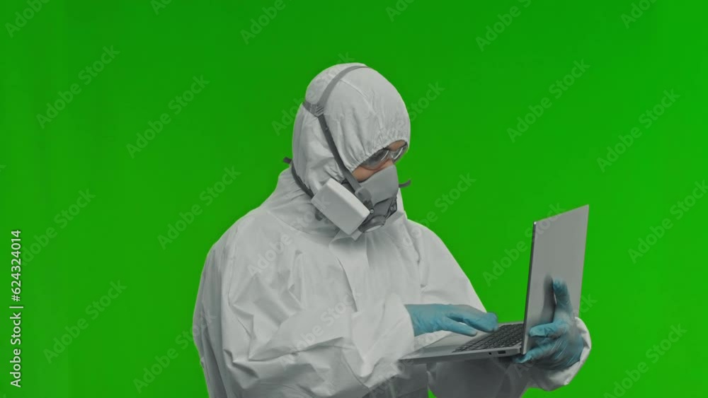 Man Wearing Personal Protective Equipment Uniform Ppe Holding And ...