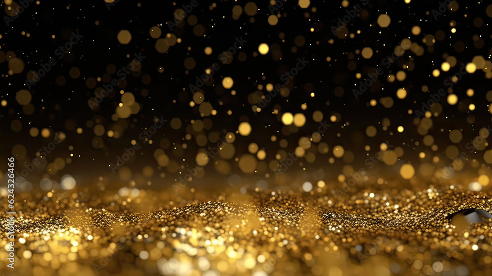 Sprinkle gold dust on a black background in the dark,Sparkling gold ...