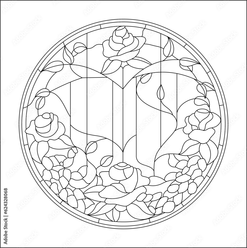 Vetor de Gothic line art stained glass windows flat item set. Gothic ...