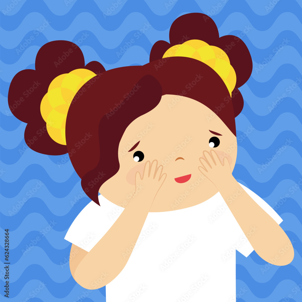 Cute little girl with toothache. Cartoon vector illustration. Flat ...