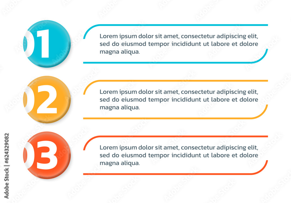 3 steps info graphic, number options, text box banners. Business ...