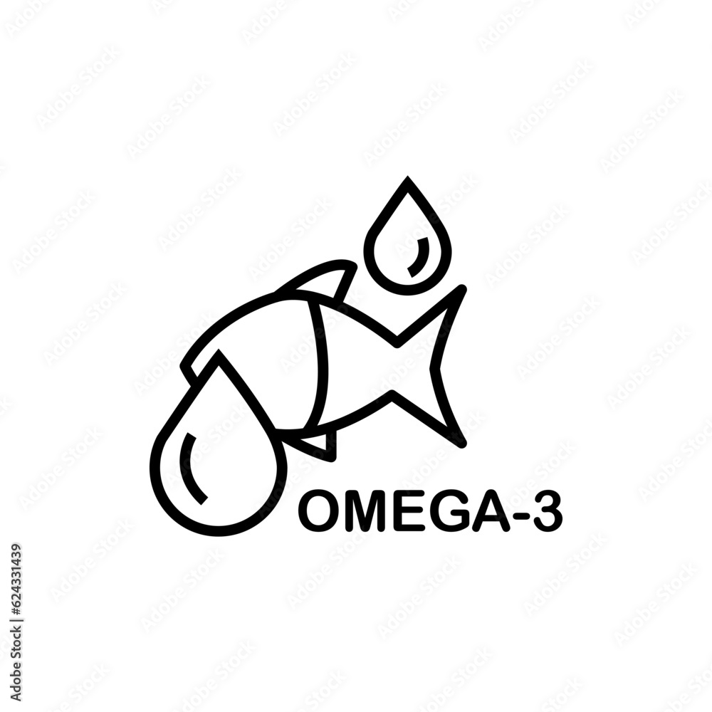 Fish oil icon, omega 3 dietary supplement, multivitamin fatty drop ...