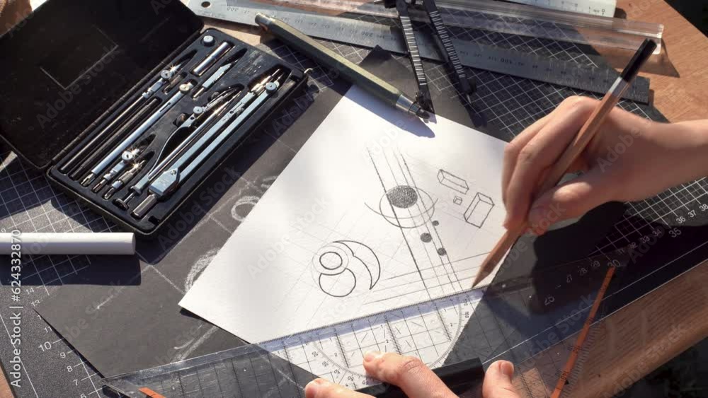 Architect and designer working accurately on a project drawing sketches ...