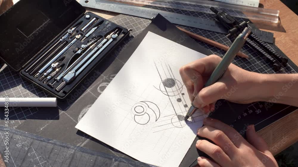 Architect and designer working accurately on a project drawing sketches ...