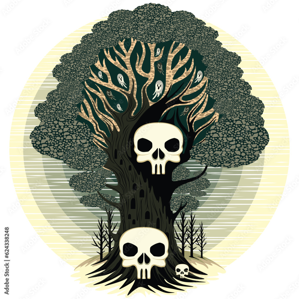 Evil Spirits Tree with skulls and Ghosts Creepy Halloween Nightmare ...